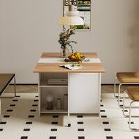 Folding Dining Table, Drop Leaf Dining Table with Wheels and 2-Layer ...