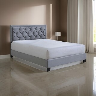 Mars Queen Size Platform Bed, Tufted Fabric Upholstered Headboard, Gray ...