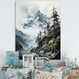 Designart "Green White Mountains Majestic Winter Peaks" Landscape ...
