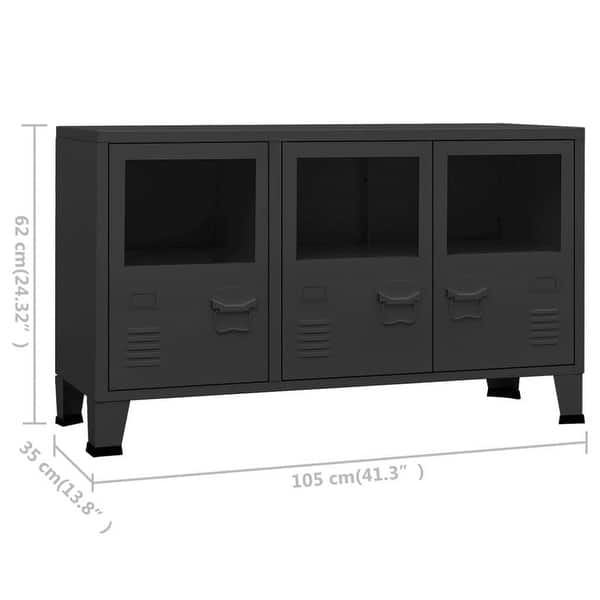 Black Metal and Glass Sideboard Industrial Garage Storage File Cabinet ...