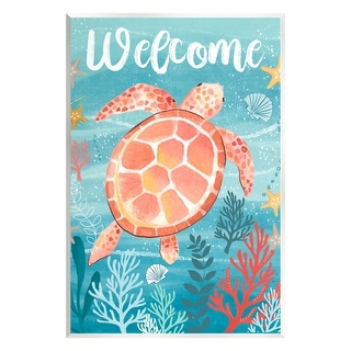 Stupell Welcome Underwater Turtle Scene Wall Plaque Art Design by ...