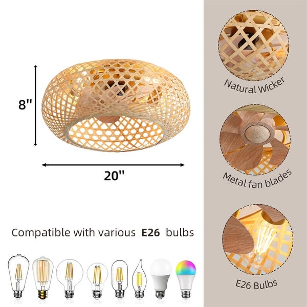 Rustic Style Bamboo Woven Ceiling Fan with Lights - Bed Bath & Beyond ...