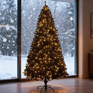 7.5ft Pre-Lit Artificial Christmas Tree - Black-Plastic - Bed Bath ...