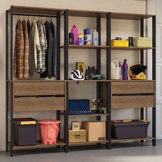 Madesa Garage Storage Rack 4 Drawers, Open Shelves and Hanging Space ...