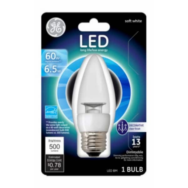 GE 37265 Dimmable Candelabra Base BM Shape LED Light Bulb, 500 Lumens ...