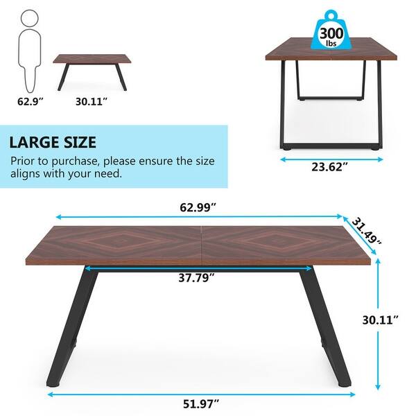 63 Inch Rectangle Dining Room Table for 4-6, Wooden Kitchen Table ...