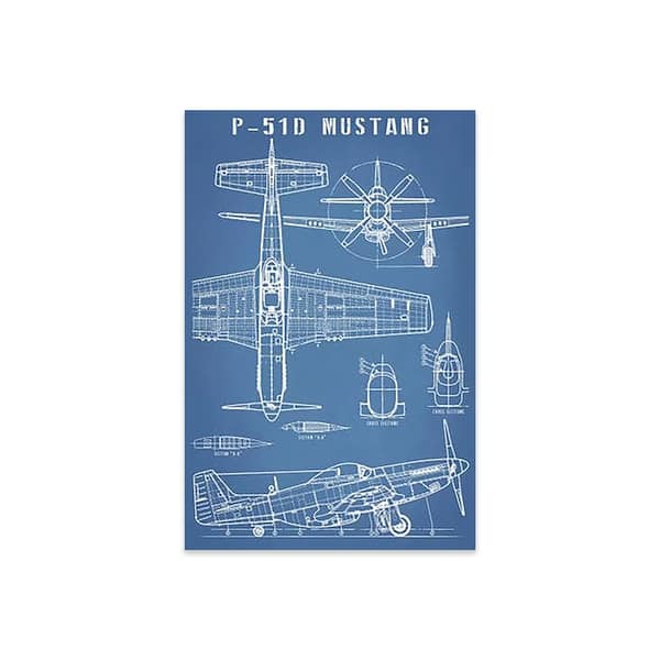P-51 Mustang Vintage Airplane Blueprint Print On Acrylic Glass by ...
