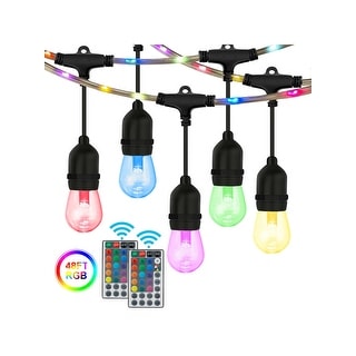 Defong 48 Foot Outdoor Dimmable RGB LED String Lights 15 Twinkle Bulbs ...