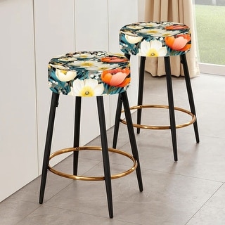 White And Coral Playful Flower Enchantment - Upholstered Floral Bar ...