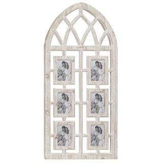 Wooden 6 Slot Wall Photo Frame with Window Arch Shape - Light Brown ...