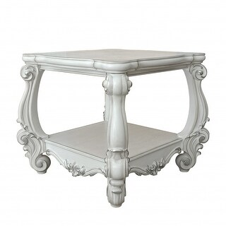 26" Antiqued White Manufactured Wood Square Scroll End Table With Shelf ...
