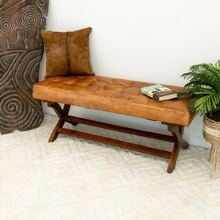 Daniela Mid-Century Modern Genuine Leather Upholstered Bench in Tan ...