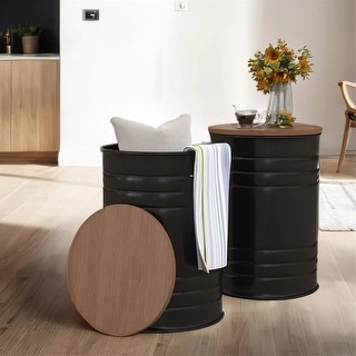 Metal Nesting Storage End Tables with Wood Lids (Set of 2) - Bed Bath ...