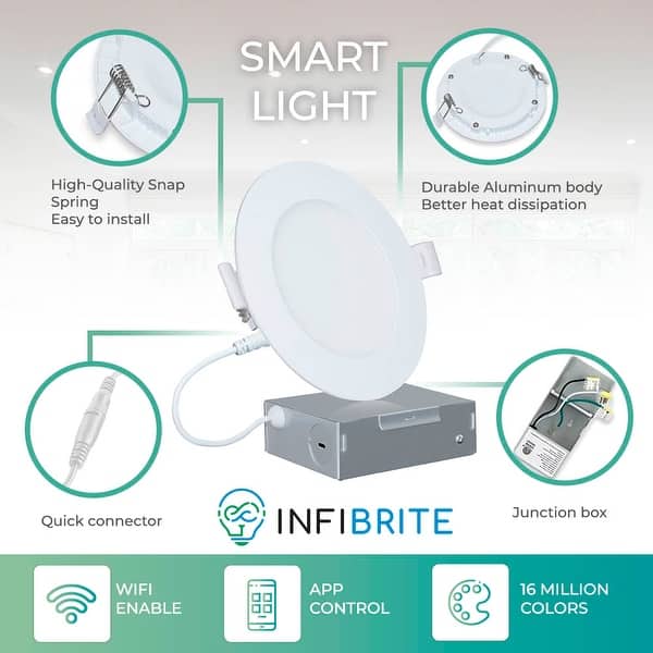 Infibrite 6 Inch Wifi Smart Ultra-Slim LED Ceiling Mount Recessed Light ...