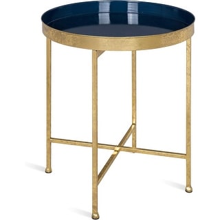 Foldable Round Accent Table, 18.25" x 18.25" x 22", Navy & Gold ...