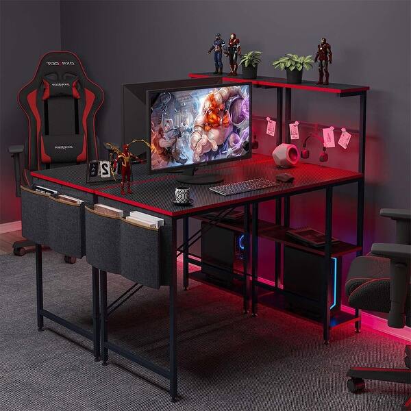 44'' Gaming Computer Narrow Desk W/ Led Bookshelf Carbon Black - Bed ...