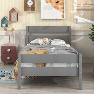 Grey Wooden Twin Platform Bed Frame w/ Headboard and Footboard Unisex ...