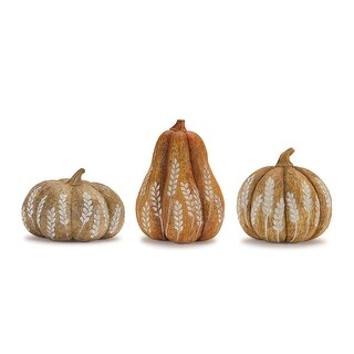 Set of 3 Fall Harvest Pumpkins Orange Polyresin Table Decor with Wheat ...