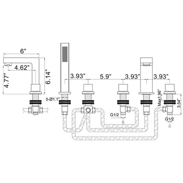 Square Vertical Five-hole Three-handle Bathtub Faucet - Bed Bath ...