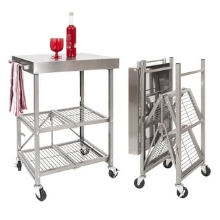 Stainless Steel Table with Wheels, 3-Tier Foldable Rolling Cart Made of ...