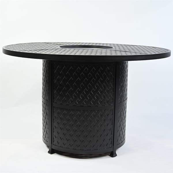 Monterey 60 Inch Round Outdoor Cast Aluminum Bar Fire Pit Table - Bed ...