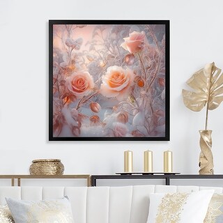 Designart "Peach Enchanted Roses Iii" Floral Rose Framed Wall Decor ...