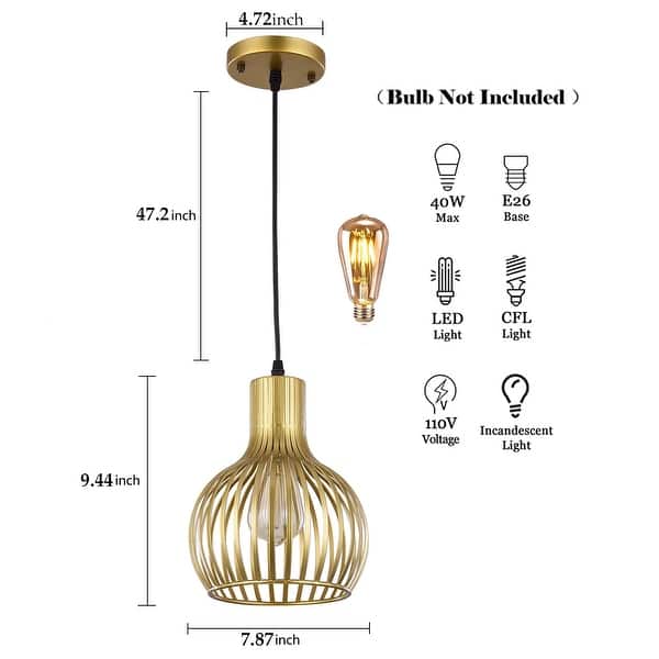 Antique Brass Kitchen Island Gold Dome Single Pendant Light - 7.87 ...