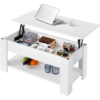 Elevated coffee table with hidden compartments and storage shelves ...