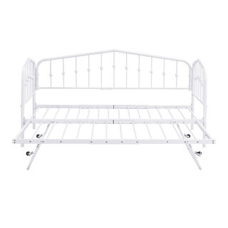 Twin Daybed with Adjustable Trundle, Portable Folding Trundle, White ...