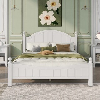 Traditional Concise Style White Solid Wood Queen Size Platform Bed ...