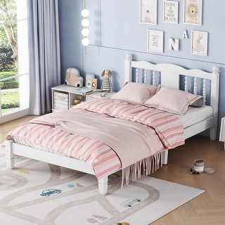 Twin Size Platform Bed with Column-Decoration Headboard with Bed Slats ...