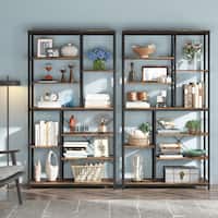 8-Shelves Staggered Bookshelf Industrial 70.8-inch Tall Bookcase - Bed ...