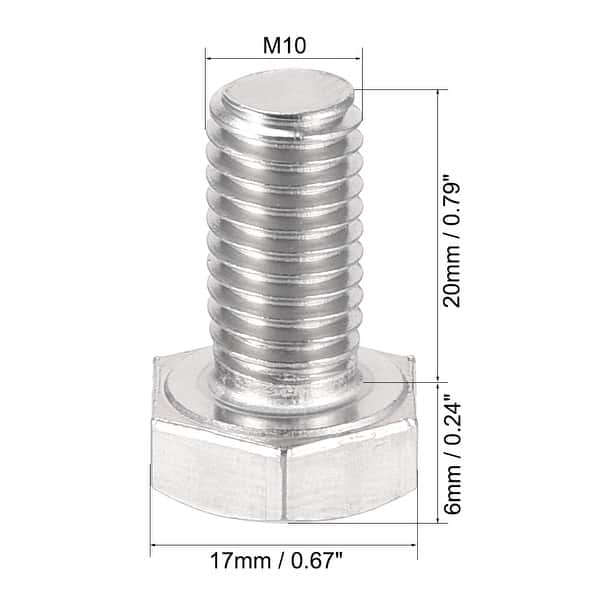 M10 x 20mm Stainless Steel Hex Head Left Hand Screw Bolts Fastener ...