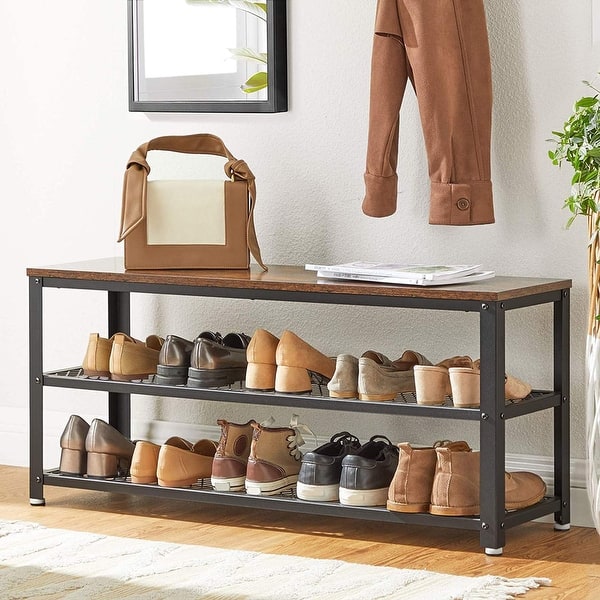 VASAGLE Industrial Shoe Bench, 3-Tier Shoe Rack, 39.4 Inches Long ...