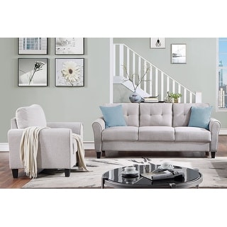 2-Piece Sofa Sets Linen Upholstered Modern Living Room Couch, 1+3 ...