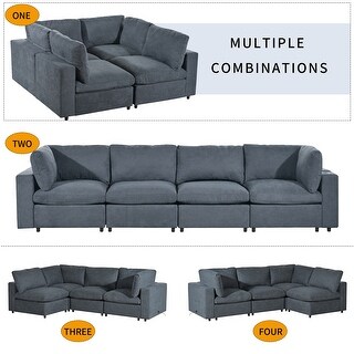 Gray Modular Sofa Sets Plush Chaise Lounge Loveseat w/ Wireless Charge ...
