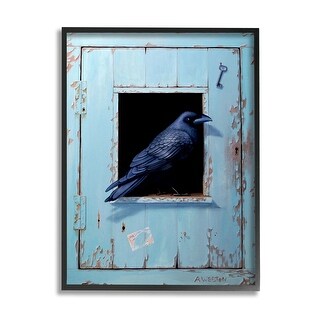 Stupell Crow Perched Rustic Blue Door Hanging Key Framed Wall Art ...