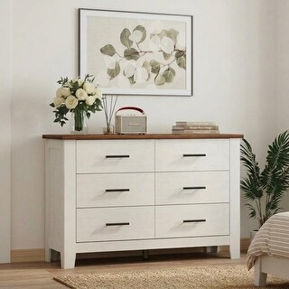 Modern Farmhouse 6 Drawer Dresser for Bedroom, 47'' Wide Wooden Chest ...