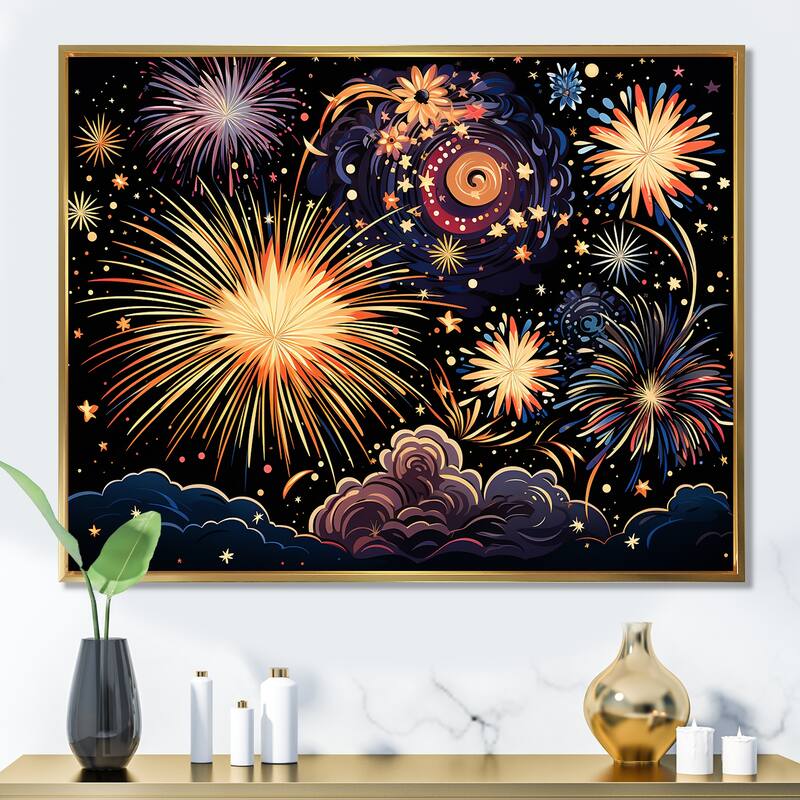 Designart "Fireworks Celestial Sky" Fireworks Blue Wall Decor - Modern ...