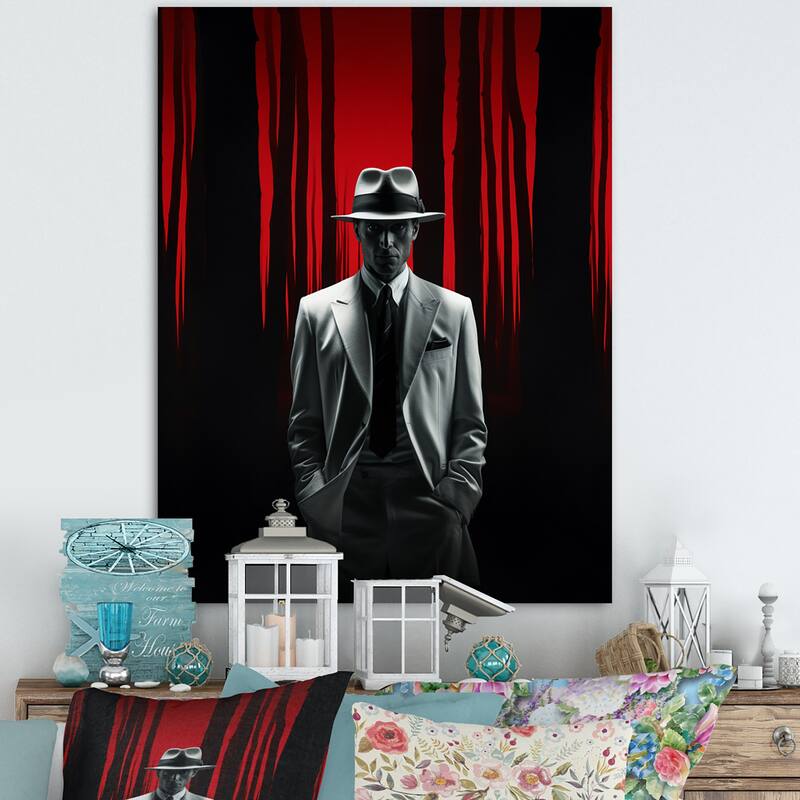 Designart "Retro Portrait Of Black And White Man With A Hat" Man Canvas ...