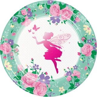 Club Pack of 96 Green and Pink Floral Fairy Round Plates 8.8" - Bed ...