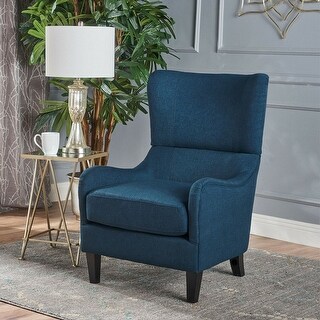 Contemporary Fabric Upholstered Saddle Arm Club Chair Navy Blue - 32.6 ...