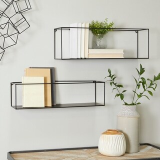 CosmoLiving by Cosmopolitan Black Metal 2 Shelves Wall Shelf (Set of 2 ...