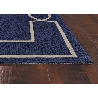 5'x7' Ocean Blue Hand Hooked UV Treated Bordered Indoor Outdoor Area ...