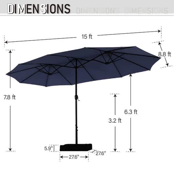 15-foot Rectangular Crank Double-sided Outdoor Market Umbrella Solar LED Lighted Patio Umbrella ...