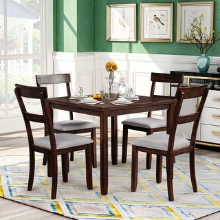 5 Piece Dining Set Wood Kitchen Dining Table Set with 1 Rectangular Table and 4 Chairs for ...