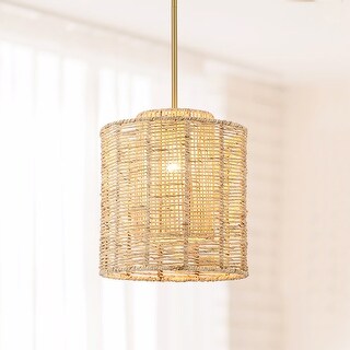 Isla 1-Light Brass Bohemian Pendant Light with Natural Abaca Woven ...