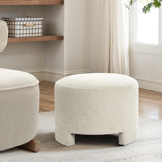 Upholstered Cream Modern Round Ottoman - Bed Bath & Beyond - 41705437