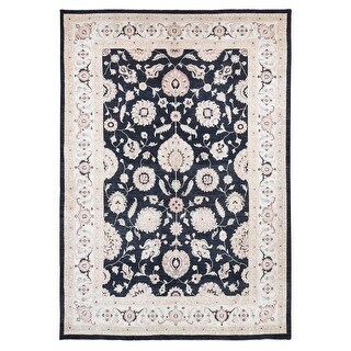Hand Knotted Black Oushak And Peshawar with Wool Oriental Rug (10' x 14 ...