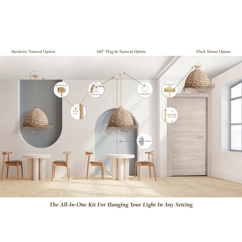 Selene Seagrass Pendant Light - Natural Dome 1-Light Handwoven Light ...